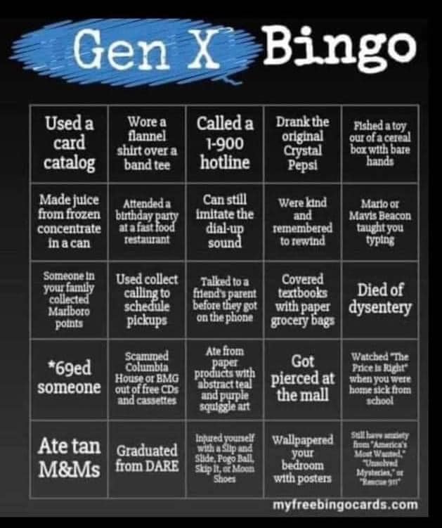 Throwback Thursday: Gen X Bingo! | Eric Robert Nolan, Author